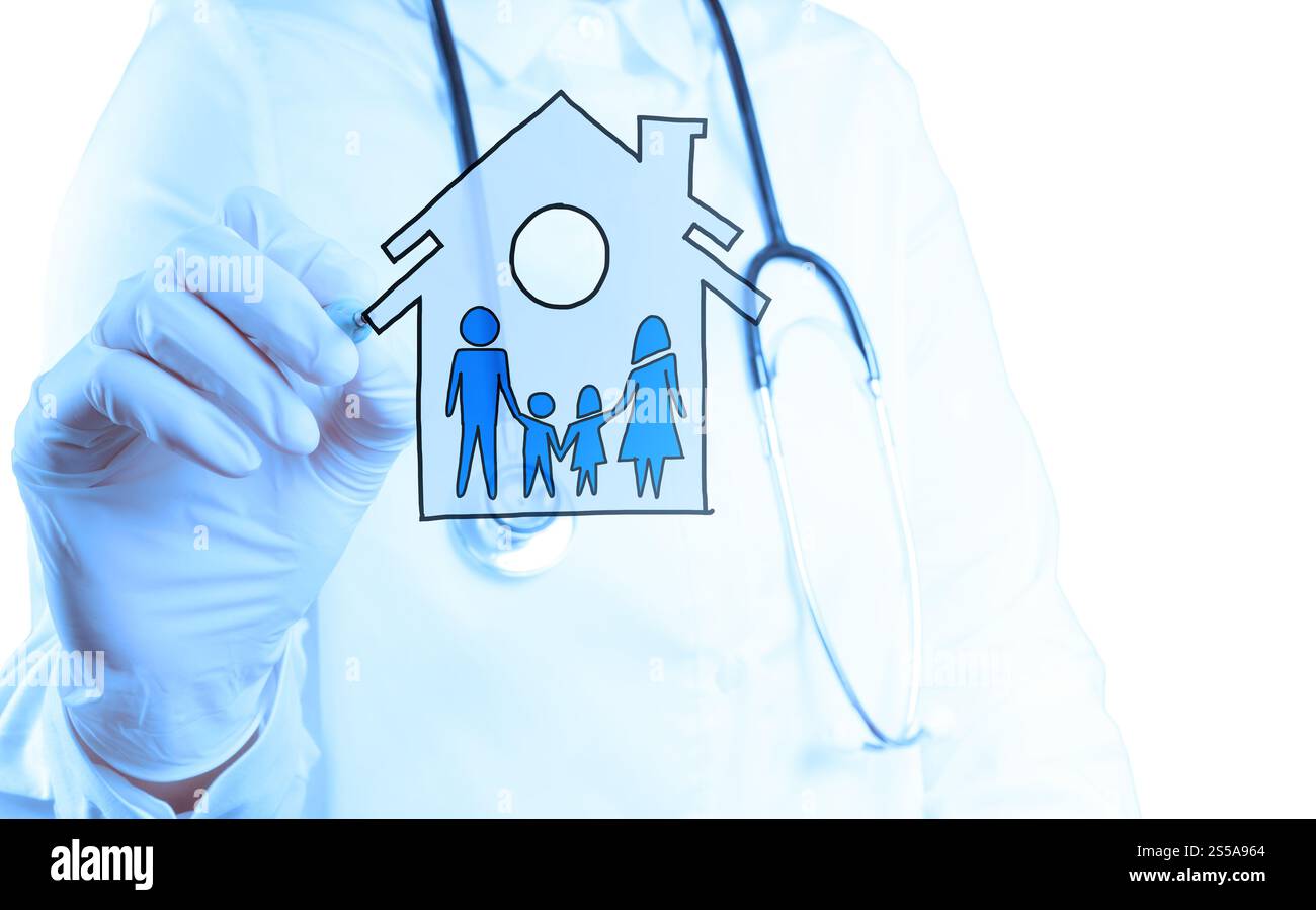 medical doctor hand drawing family Healthcare icon as concept Stock ...
