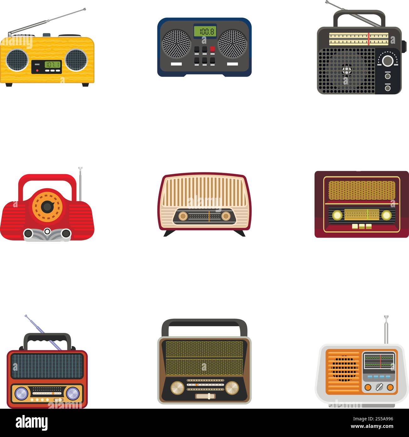 Portable radio icon set. Flat set of 9 portable radio vector icons for ...