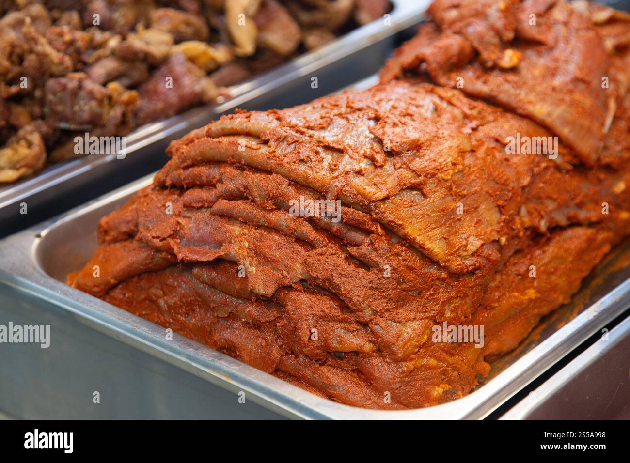 Cecina from Oaxaca. Mexican sliced cured pork or beef meat from Oaxaca ...