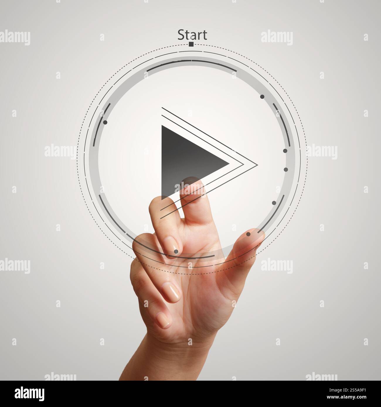 hand press play button sign to start or initiate projects as concept Stock Photo - Alamy