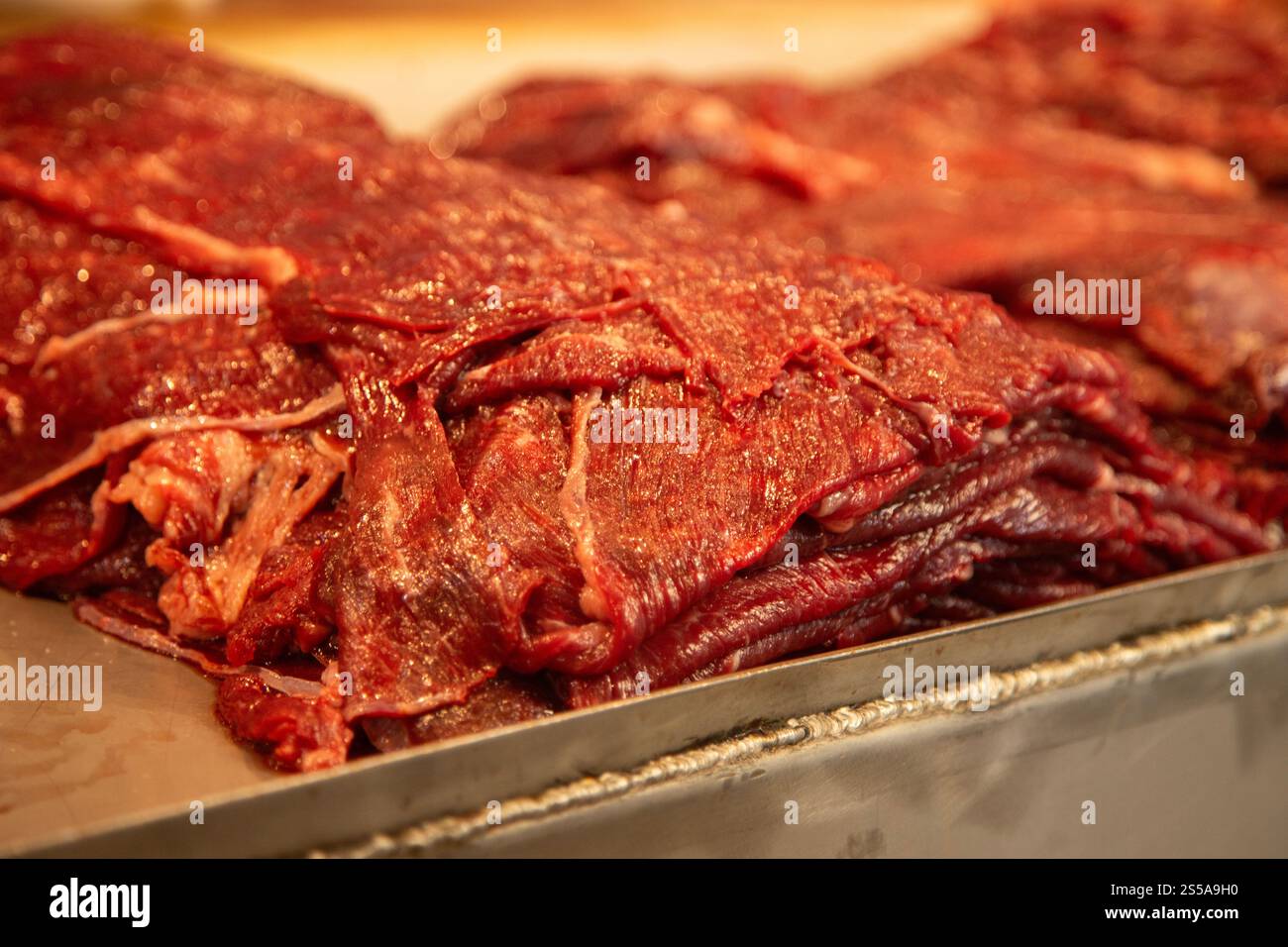 Cecina from Oaxaca. Mexican sliced cured pork or beef meat from Oaxaca ...