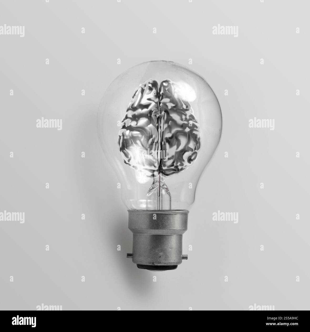 3d metal human brain in a lightbulb as creative concept Stock Photo - Alamy