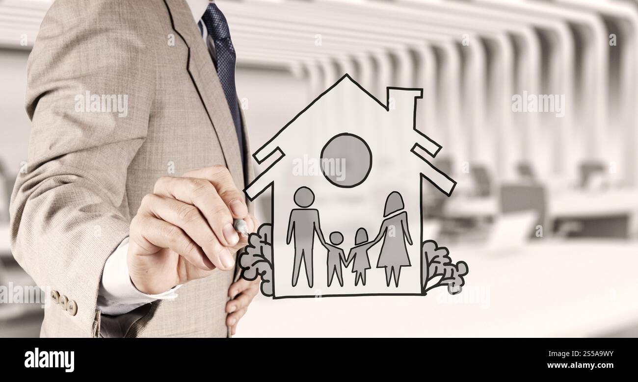 hand draw family and house as insurance concept Stock Photo - Alamy