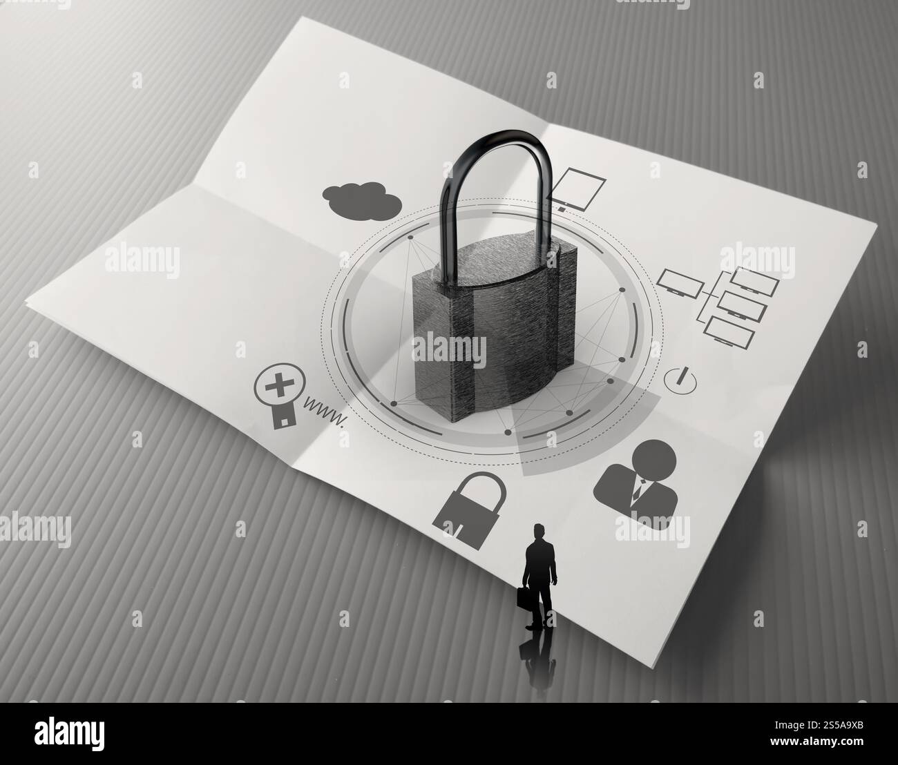 cloud network diagram with padlock on crumpled paper as Internet ...