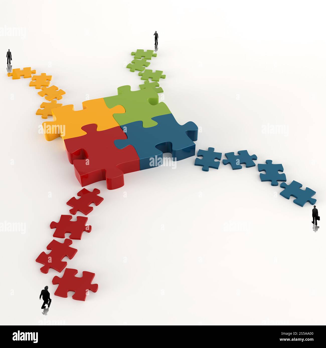 Partnership Puzzle metal 3d and businessman icons as concept Stock ...