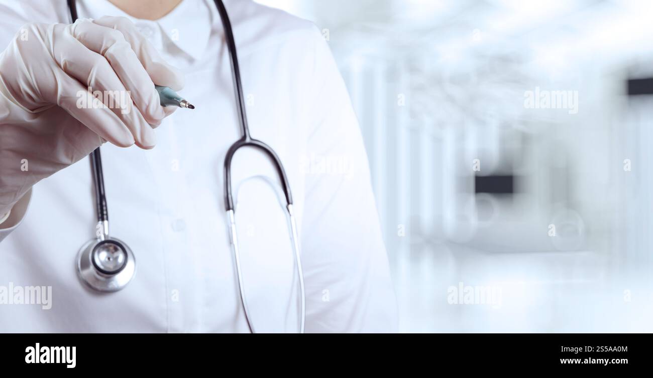 doctor hand drawing with modern computer interface as medical concept ...