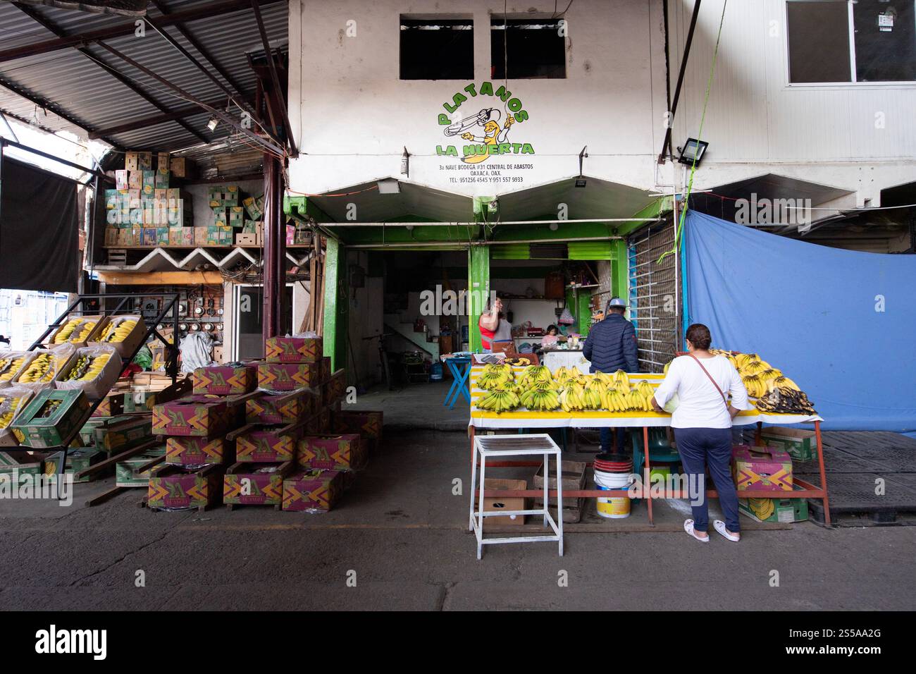Oaxaca, Mexico; 1st January 2025: Wholesale fruit and vegetable stalls at the Oaxaca Market ...