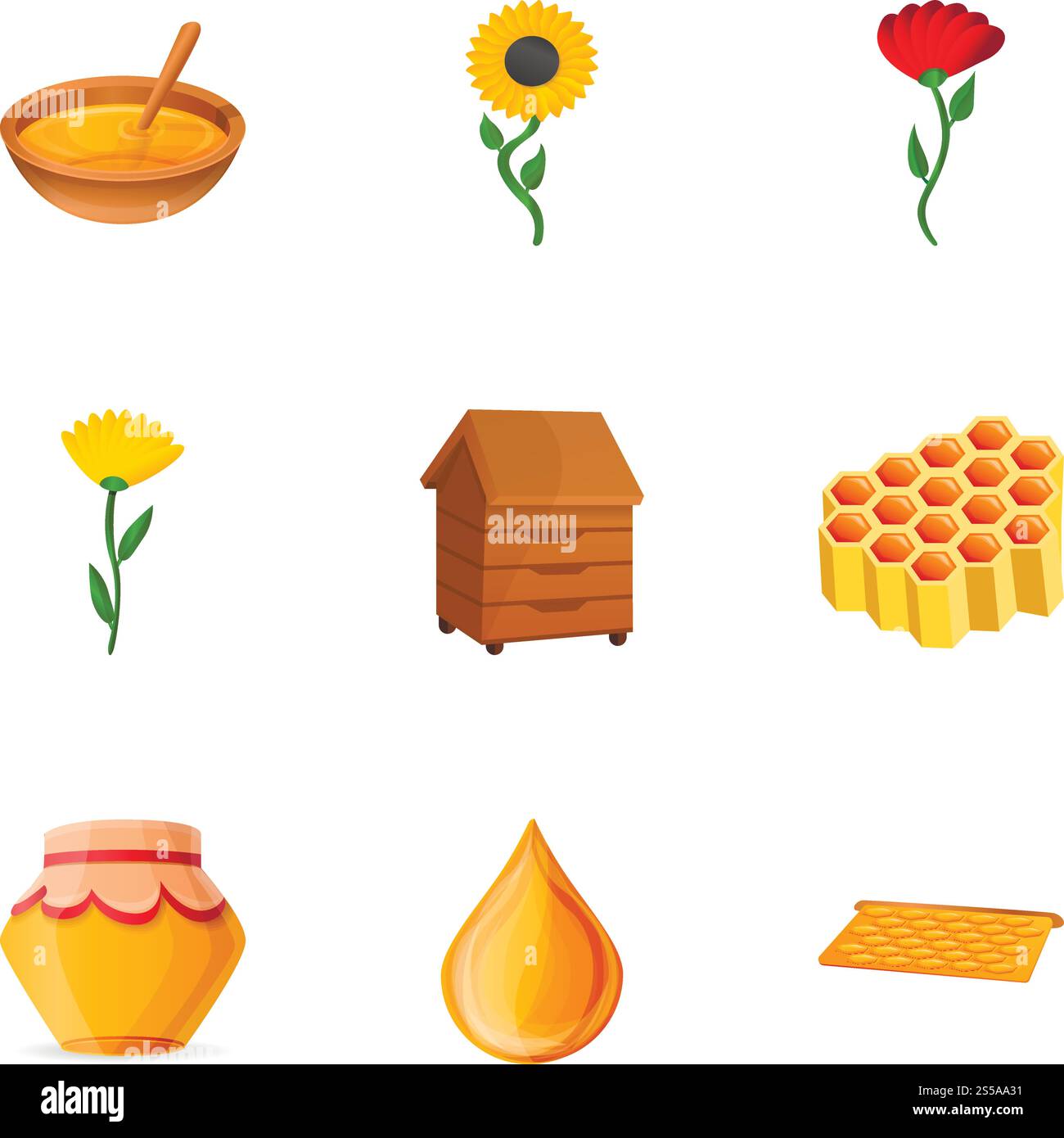 Natural honey icon set. Cartoon set of 9 natural honey vector icons for ...