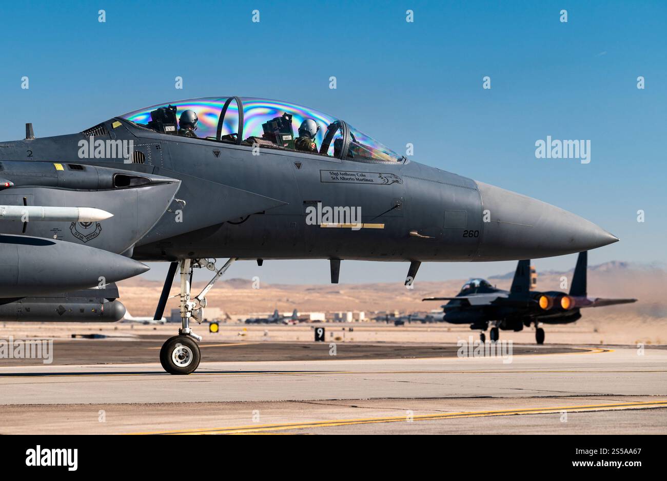 An F-15E Strike Eagle aircraft assigned to 17th Weapons Squadron, Nellis Air Force Base, Nevada ...