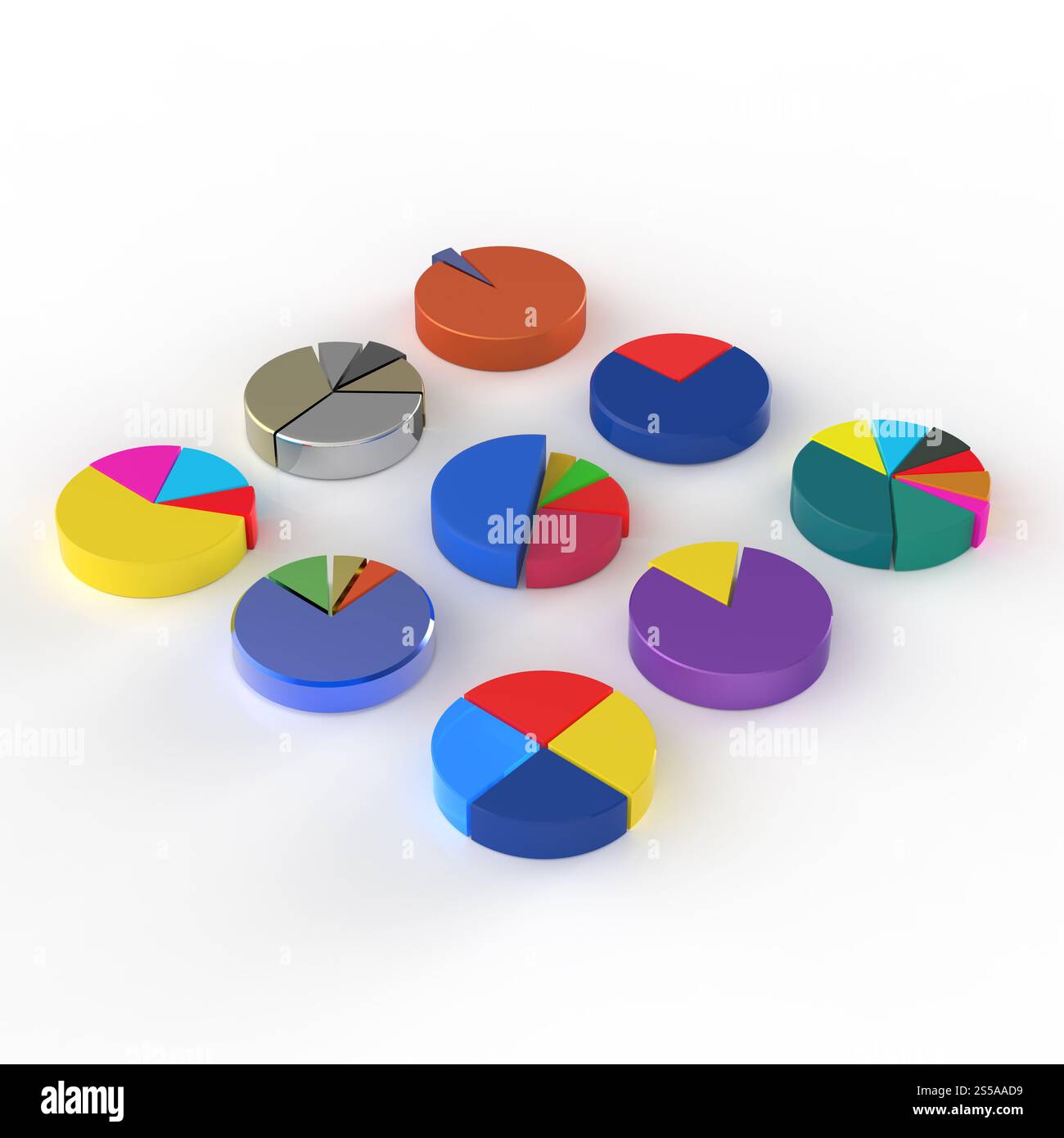 set of 3d different pie chart on isolated background Stock Photo - Alamy