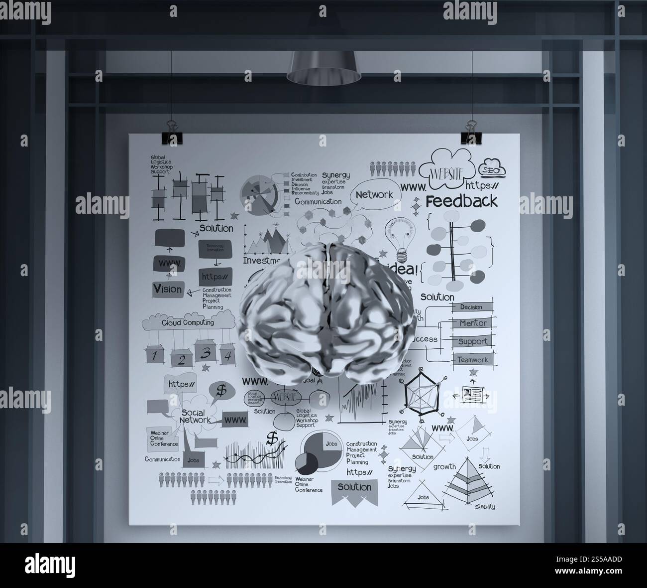 3d human brain and business strategy in industry gallery as concept ...