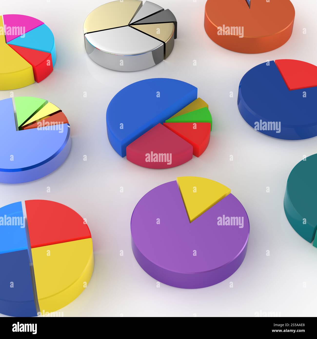set of 3d different pie chart on isolated background Stock Photo - Alamy