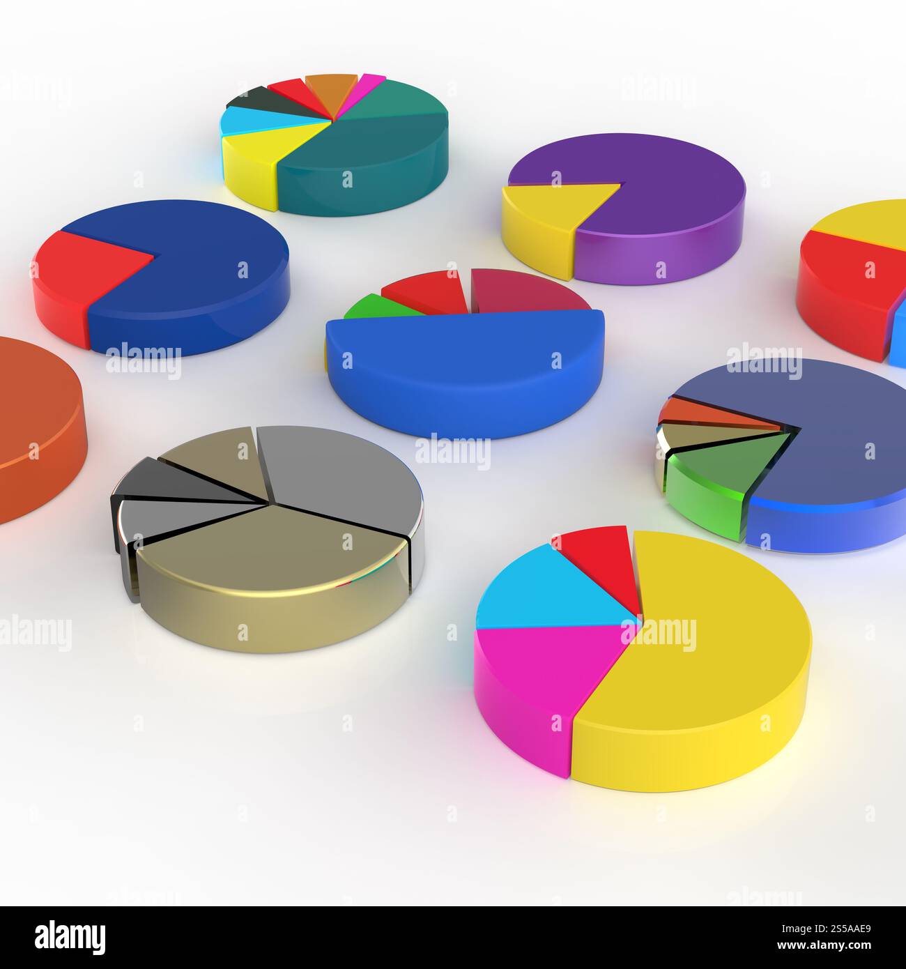 set of 3d different pie chart on isolated background Stock Photo - Alamy