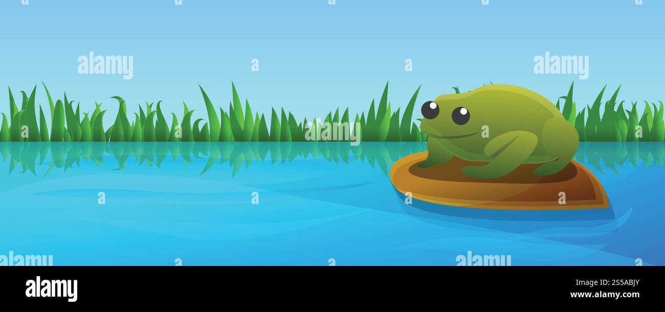 Lake green frog concept banner. Cartoon illustration of lake green frog ...