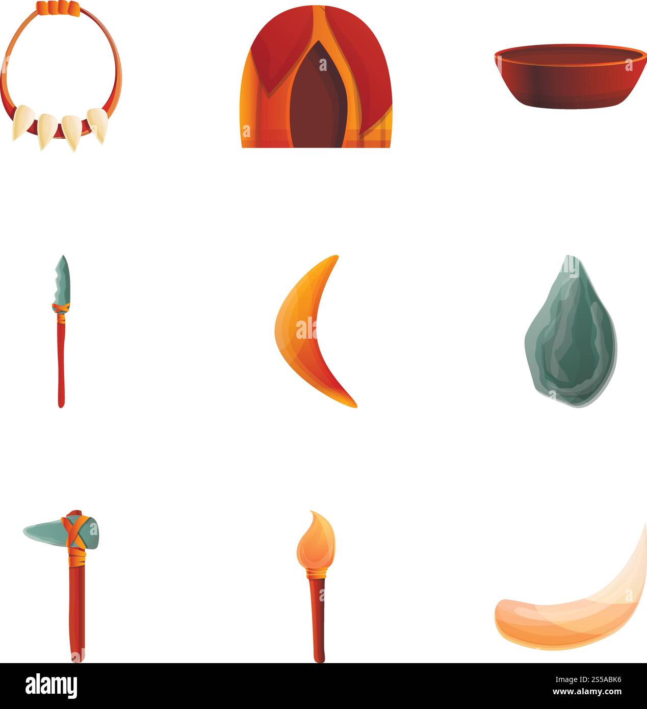 Stone age icon set. Cartoon set of 9 stone age vector icons for web ...