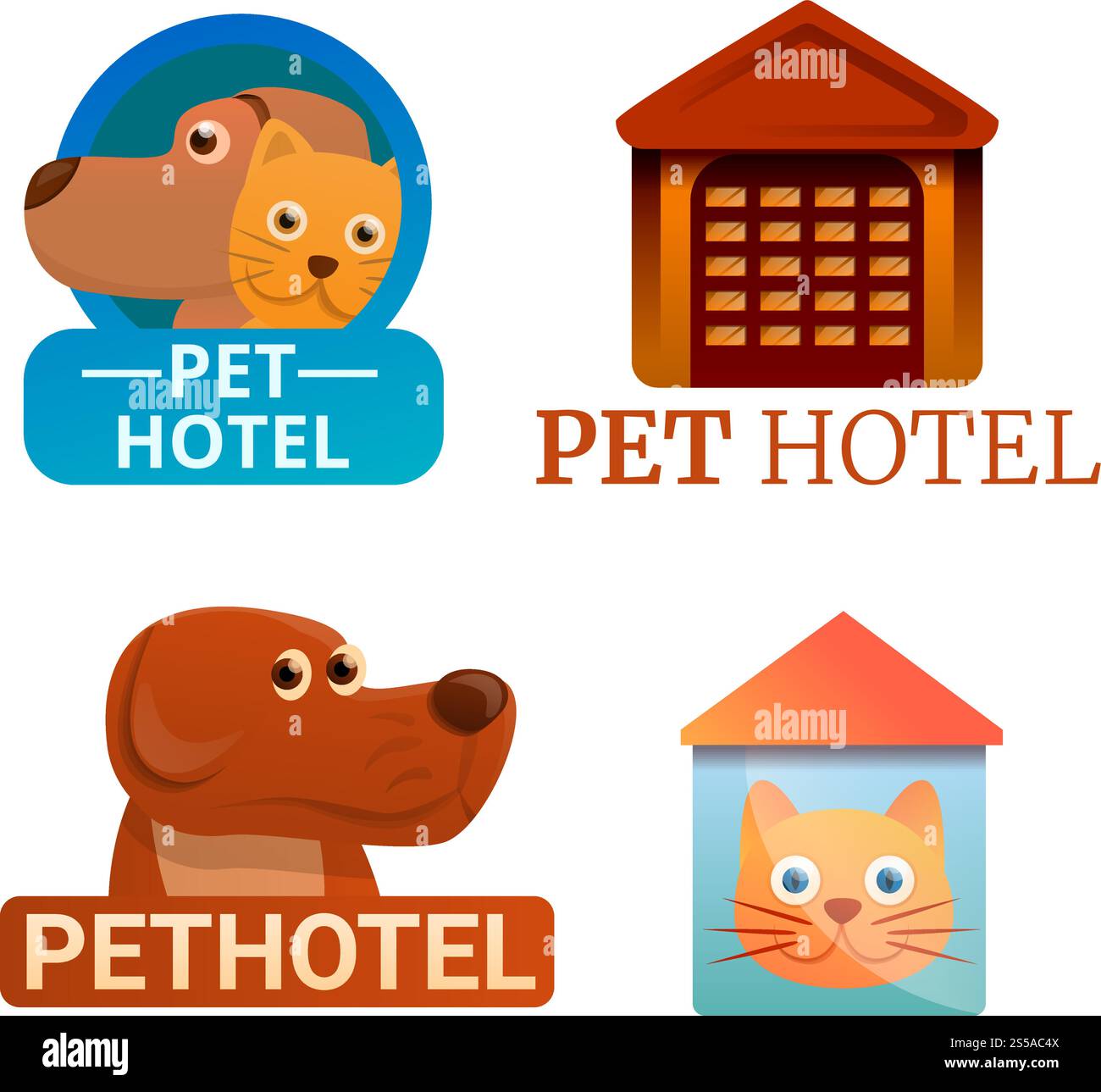 Pets hotel logo set. Cartoon set of pets hotel vector logo for web ...