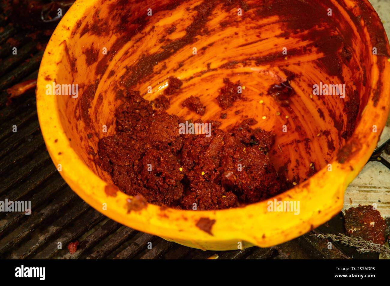 Machinery producing Mexican red mole at the Abastos market in Oaxaca ...
