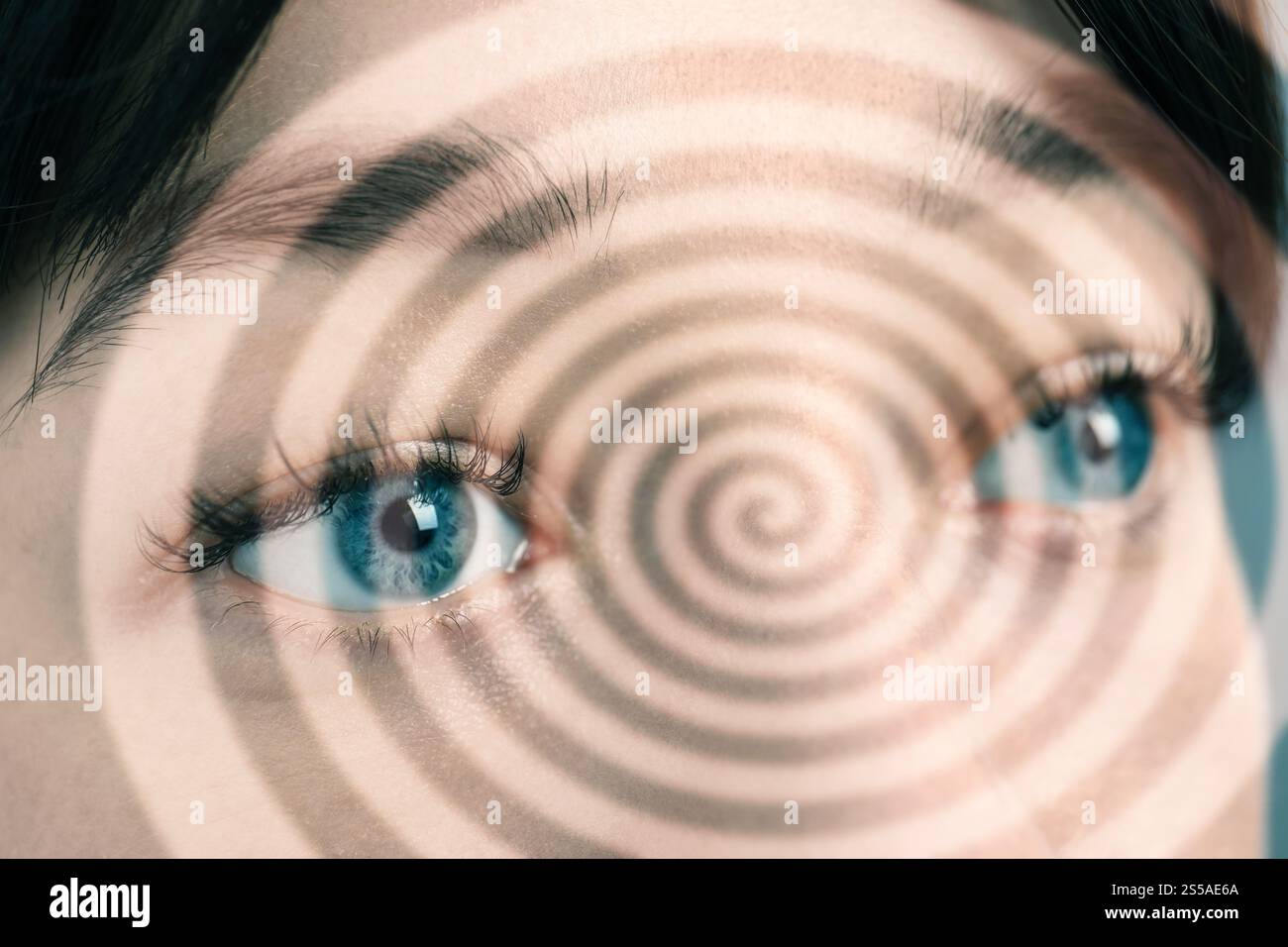 Hypnotized woman, closeup. Spiral symbolizing hypnotic effect Stock ...