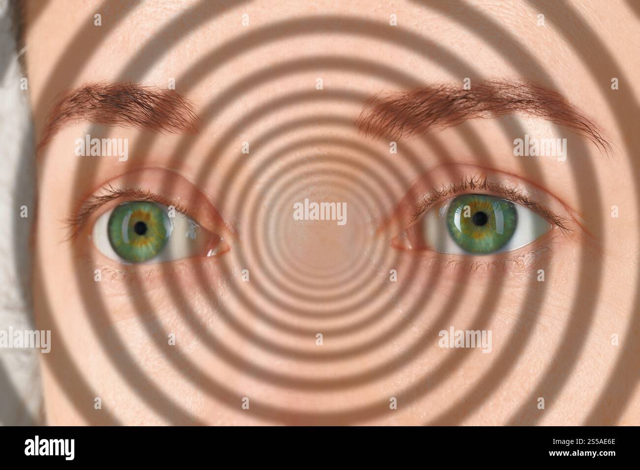 Hypnotized woman, closeup. Spiral symbolizing hypnotic effect Stock ...