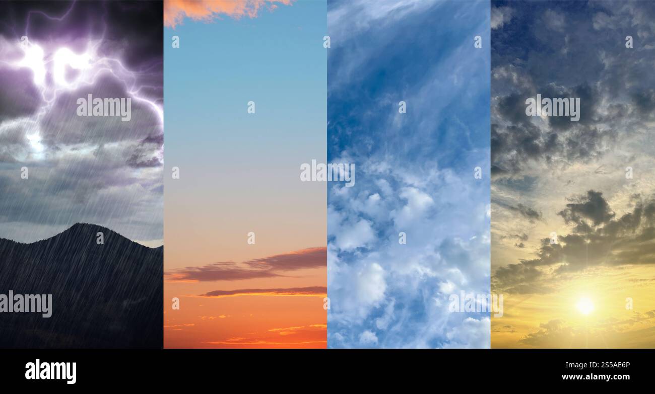 Sky in different weather and time of day, collage. Banner design Stock ...