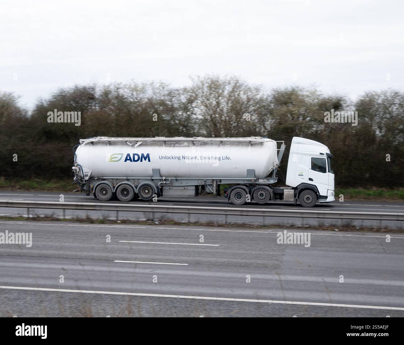ADM tanker lorry on the M40 motorway, Warwickshire, UK Stock Photo - Alamy
