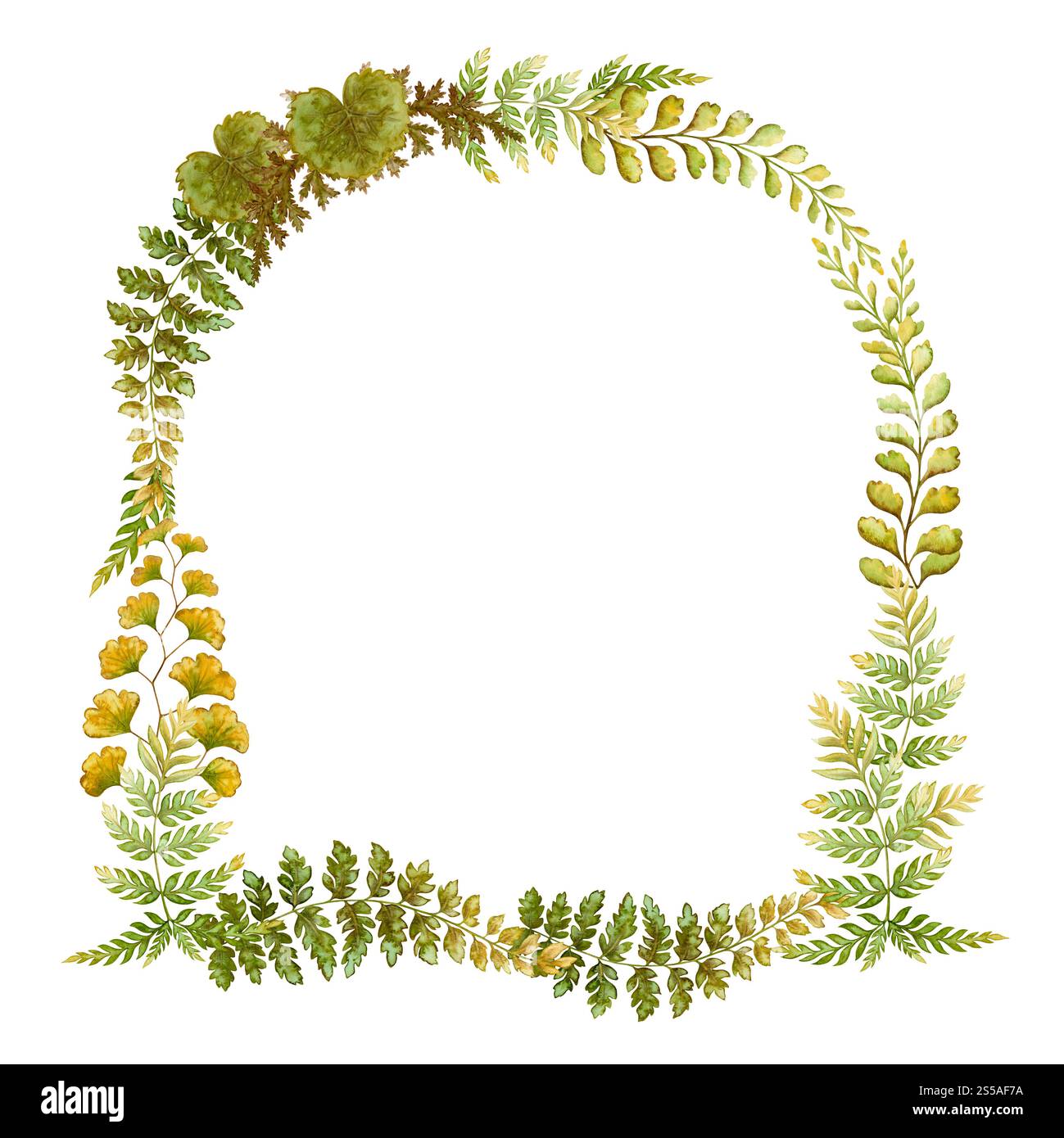 Arch wreath with fern leaves botanical card template in earth tone ...
