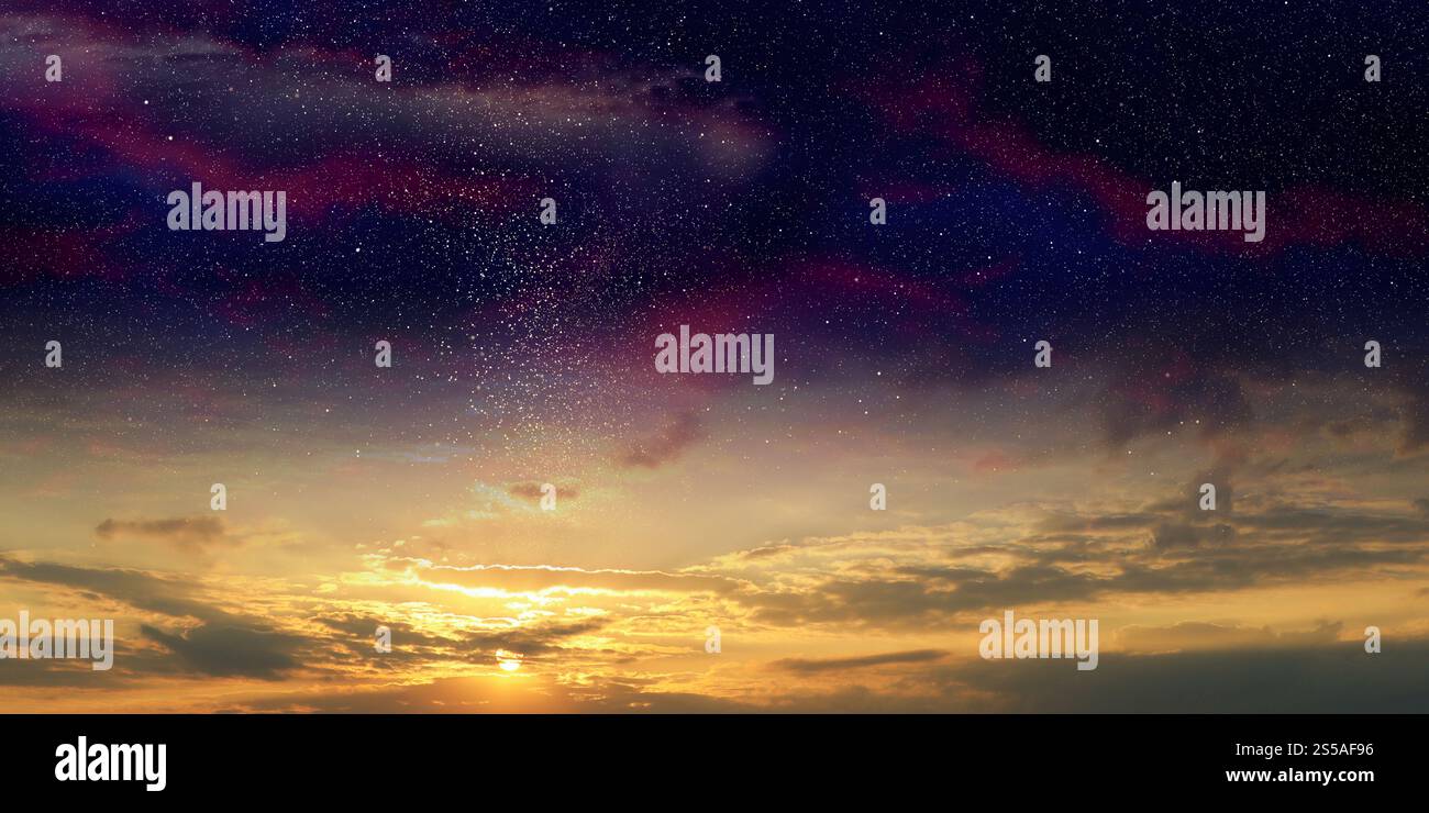 Sky in different time of day, collage. Morning or evening and deep ...