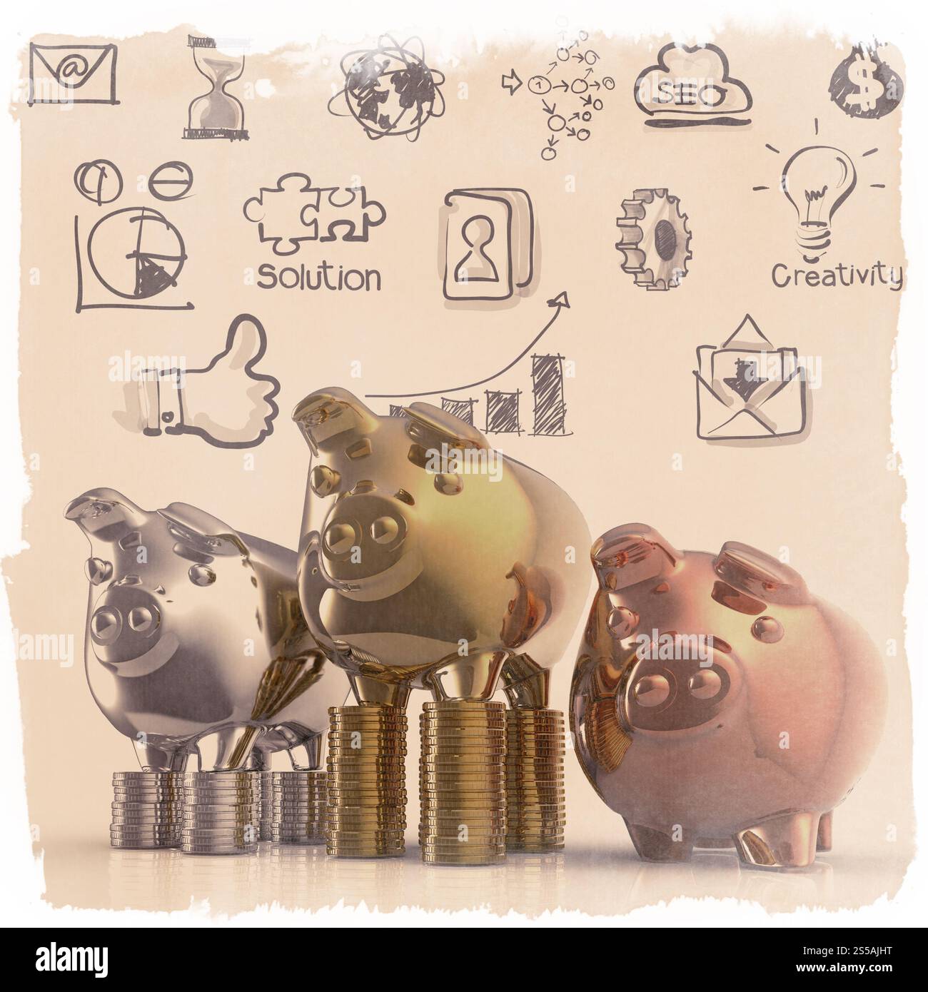 winner piggy bank as business vintage style concept Stock Photo - Alamy