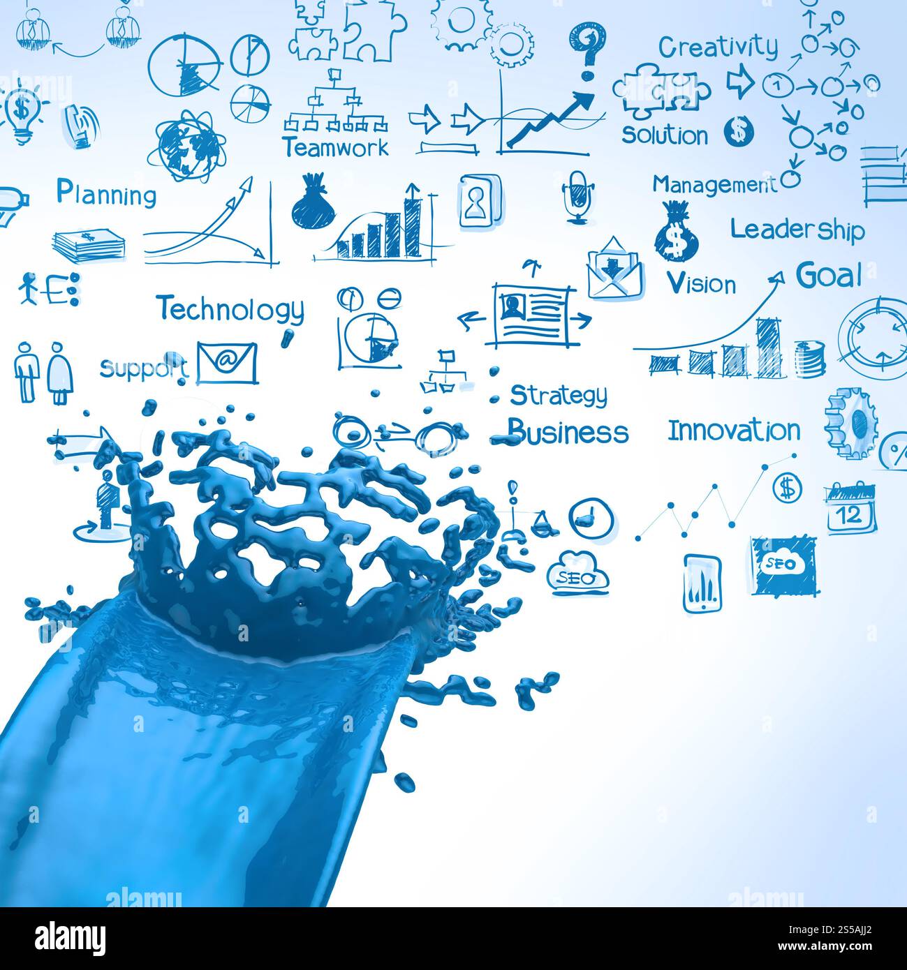 3D paint blue color splashand business strategy background as concept ...