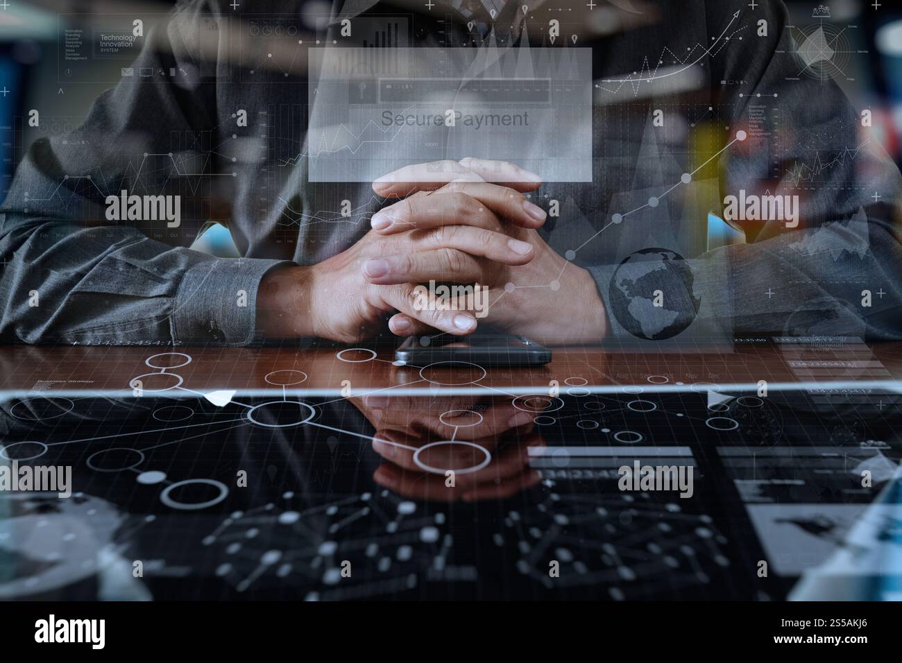 businessman hands using digital pro tablet and smart phone with Secure ...