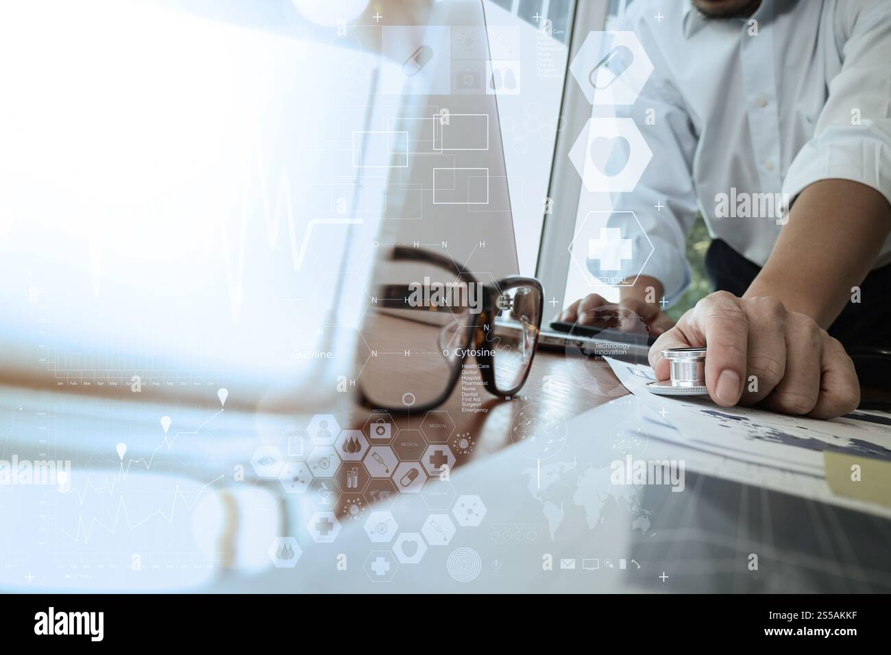 doctor working with laptop computer in medical workspace office and ...