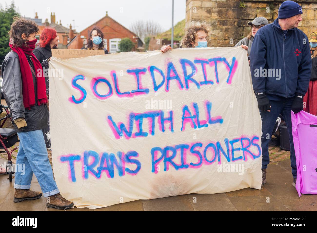 Lincoln, UK. 13 JAN, 2025. "Solidarity with all trans prisoners" sign ...