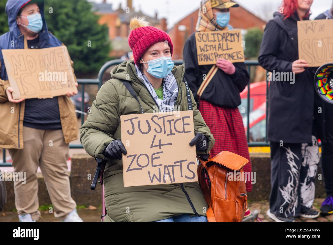 Lincoln, UK. 13 JAN, 2025. "Justice 4 Zoe Watts" sign as activists ...