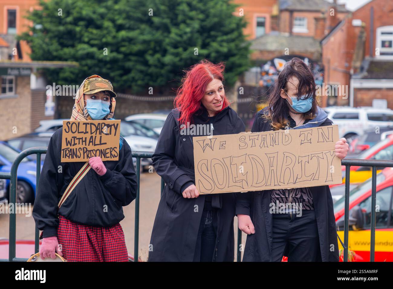 Lincoln, UK. 13 JAN, 2025. Activists gather outside Lincoln crown court ...