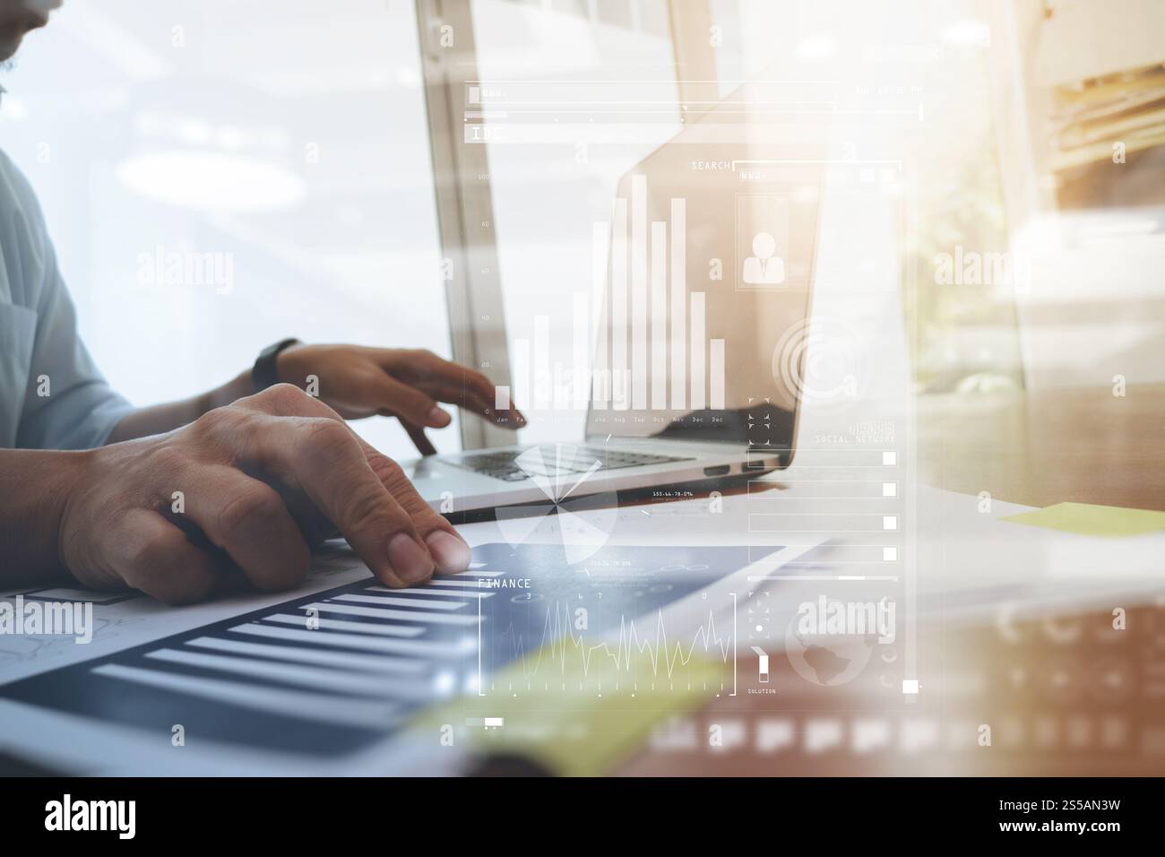 businessman hand working with new modern computer and digital business ...