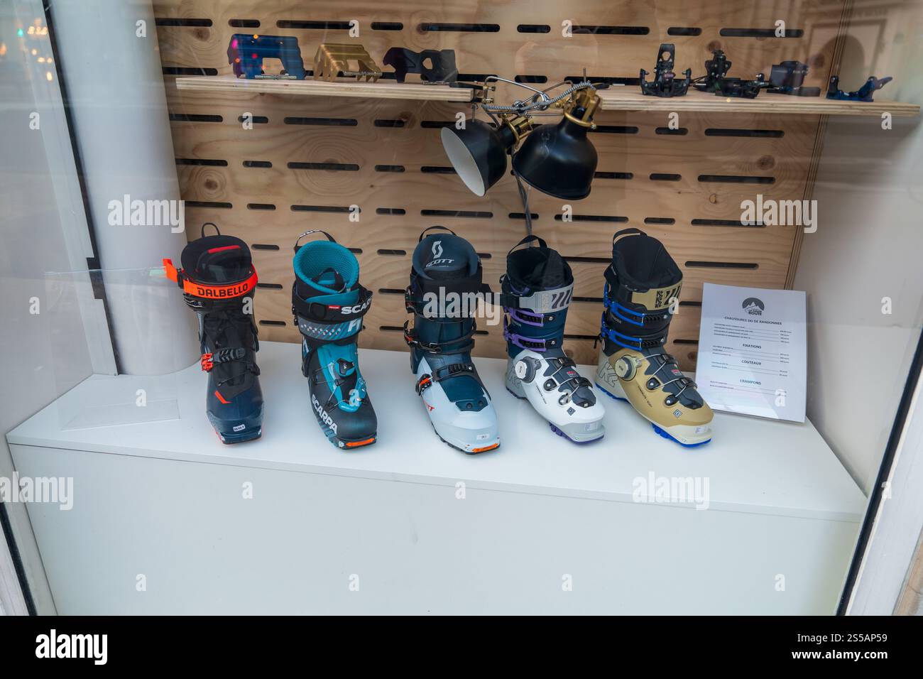 Unique display of ski boots in a Paris shop on January 13, 2025 Stock ...