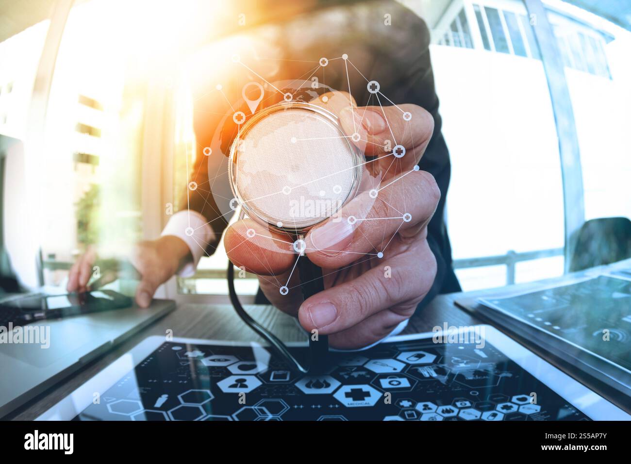 doctor working with laptop computer in medical workspace office and ...