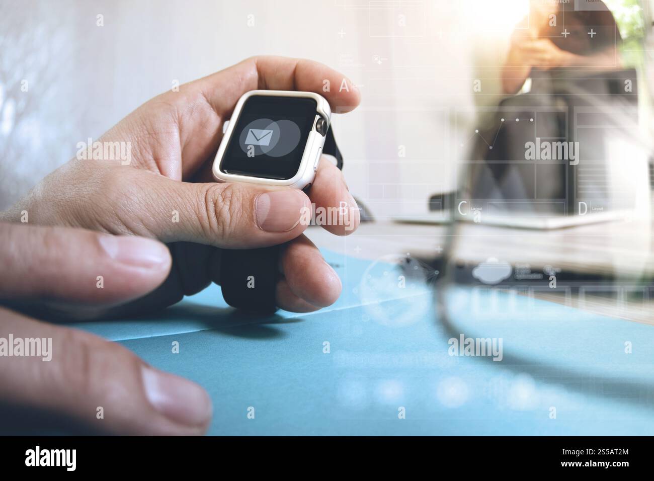 business presentation meeting on office table with smart watch and ...