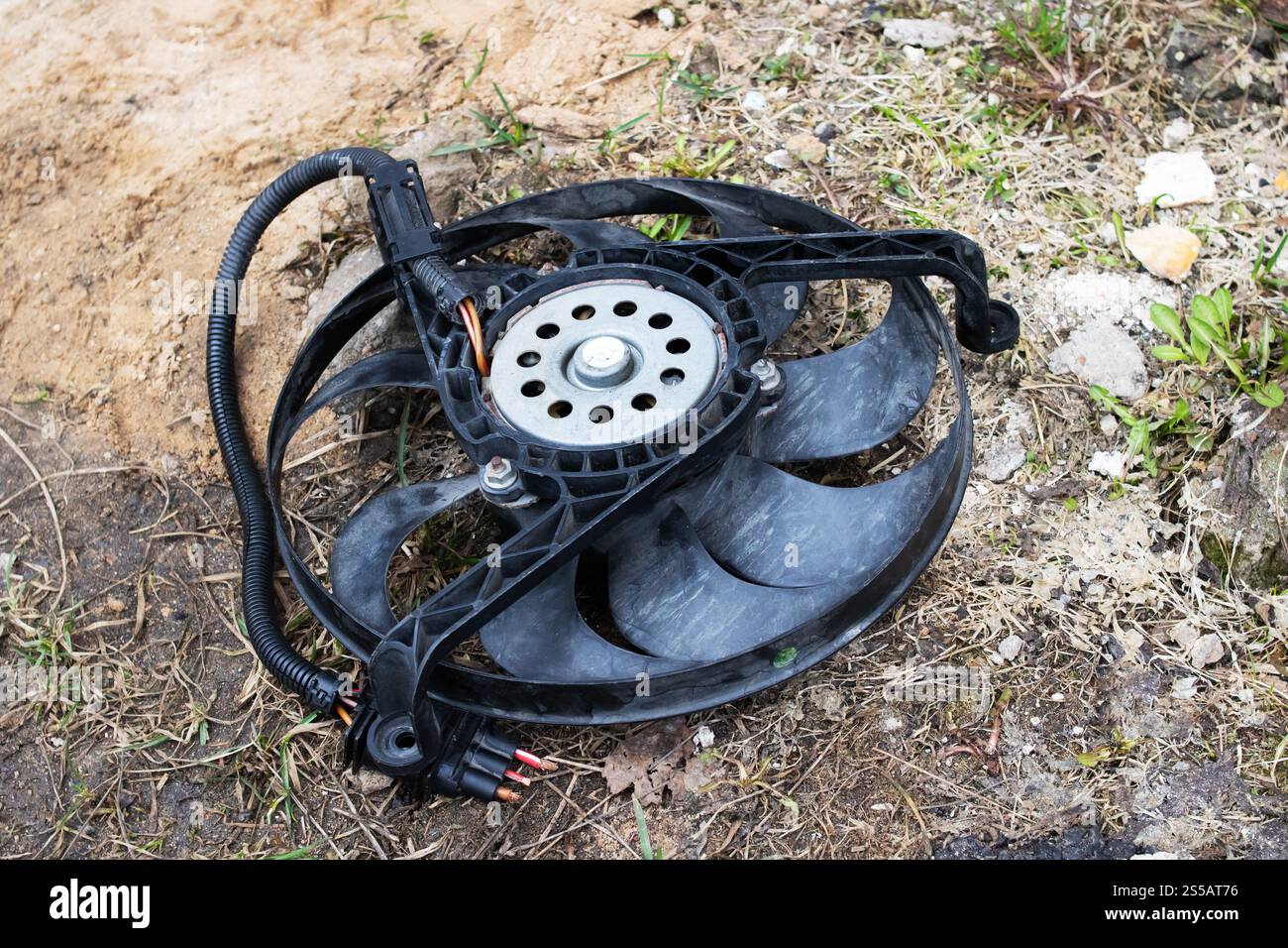 A comprehensive and detailed view of an automotive cooling fan assembly ...