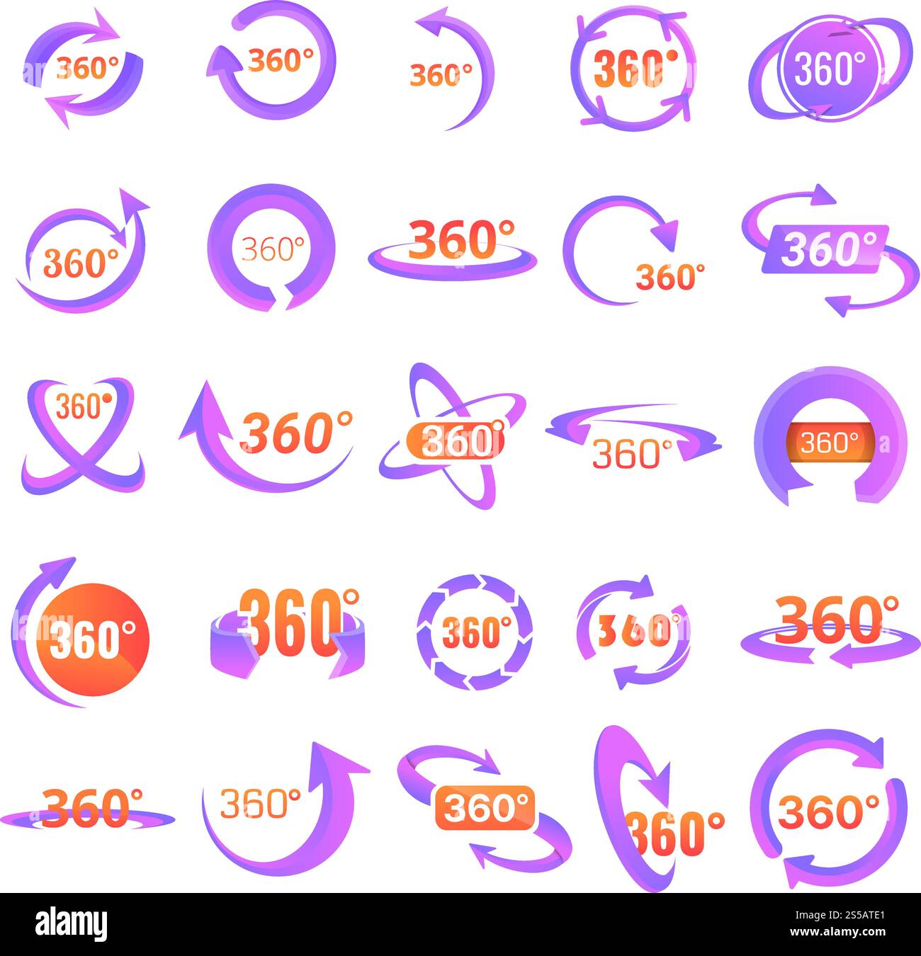 360 degrees icons set. Cartoon set of 360 degrees vector icons for web design. 360 degrees icons ...