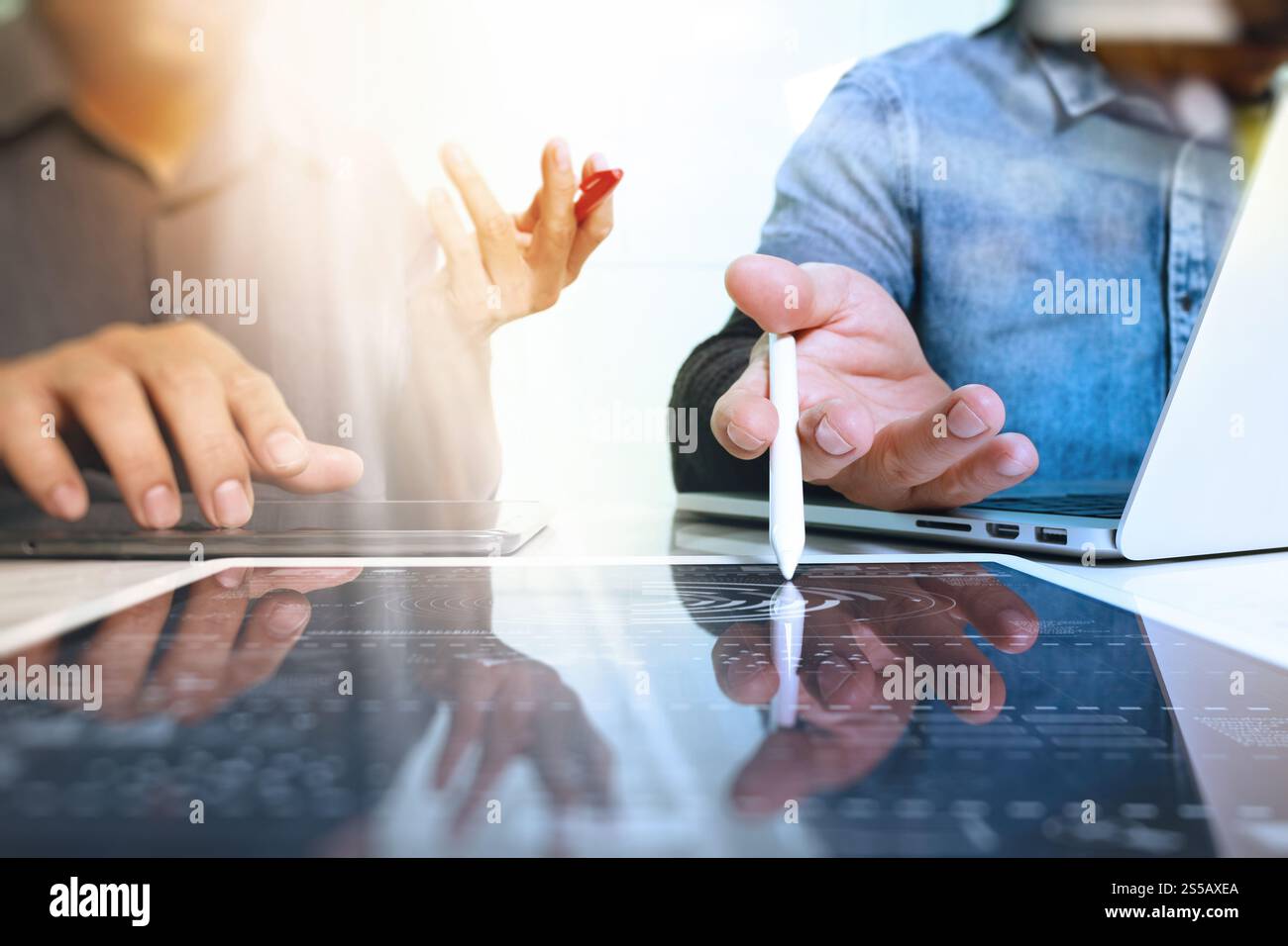 Photo creative designers team work concept. Man working new startup ...