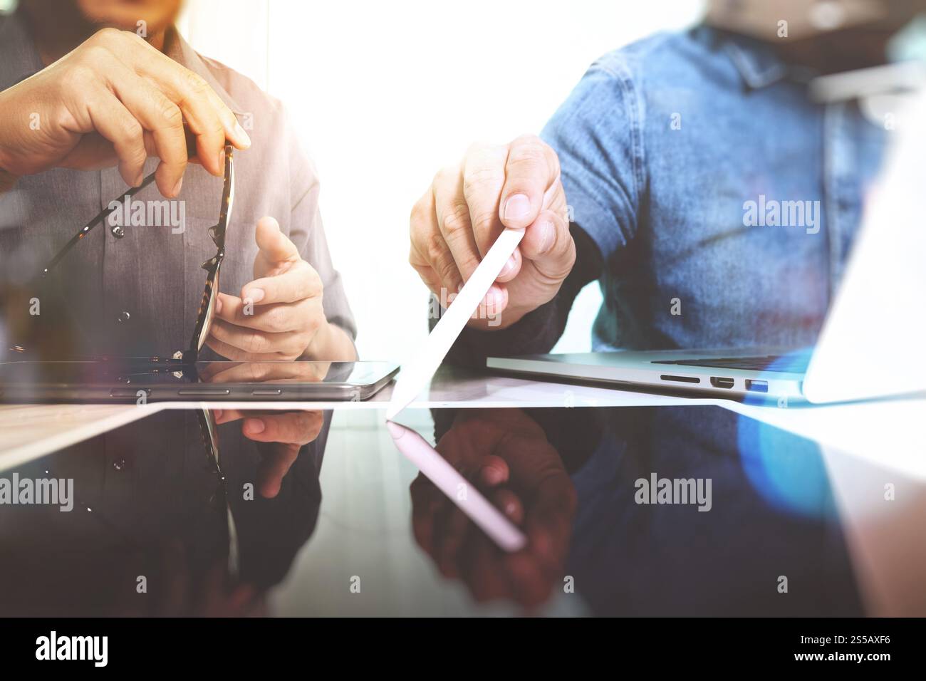 Photo creative designers team work concept. Man working new startup ...