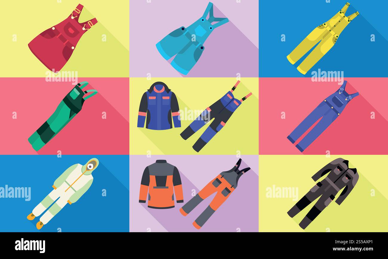 Overalls icons set. Flat set of overalls vector icons for web design ...