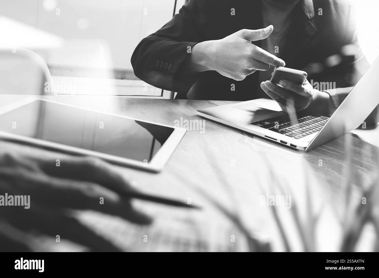 Meeting phone table Black and White Stock Photos & Images - Alamy