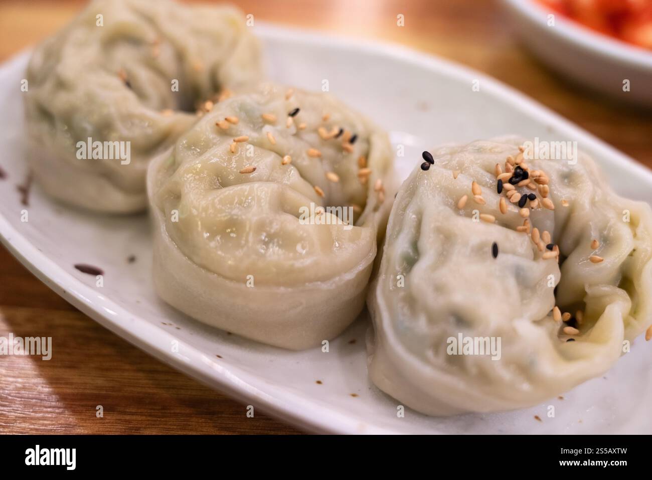 Delicious steamed round shaped dumplings in South Korea, traditional ...