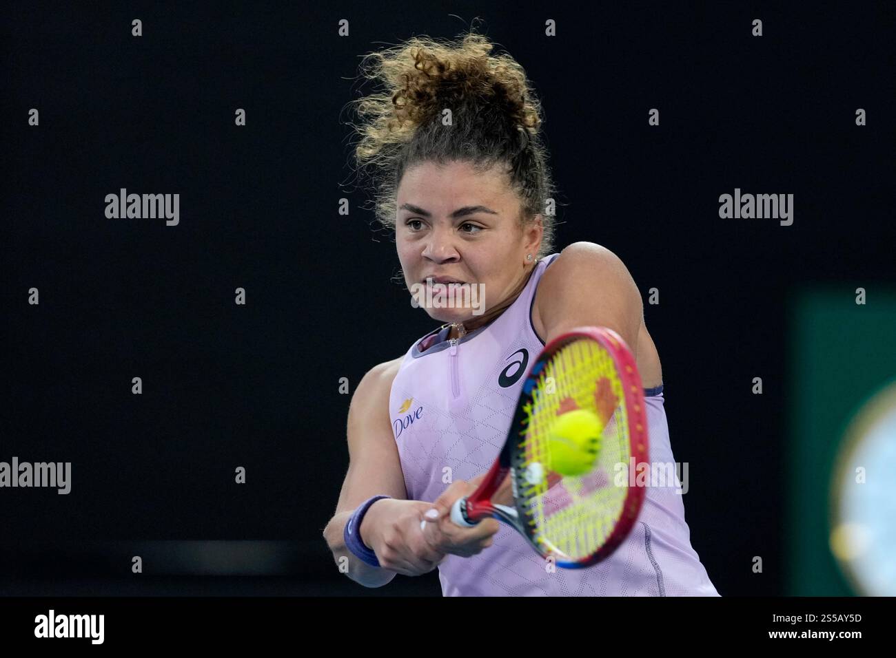 Jasmine Paolini of Italy plays a backhand return to Wei Sijia of China ...