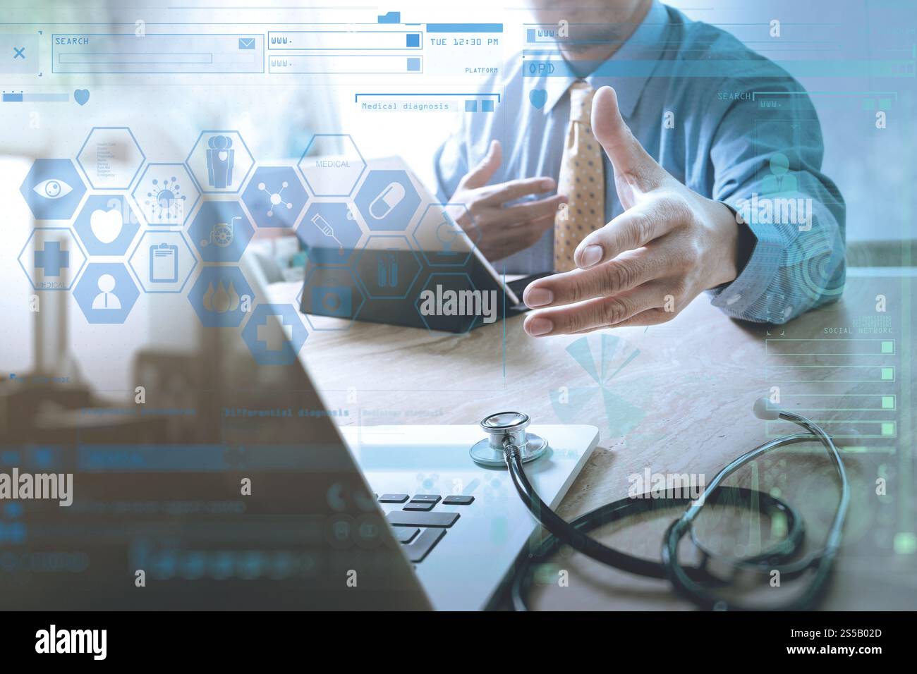 Handshake helping for business Medical technology concept. Doctor hand ...