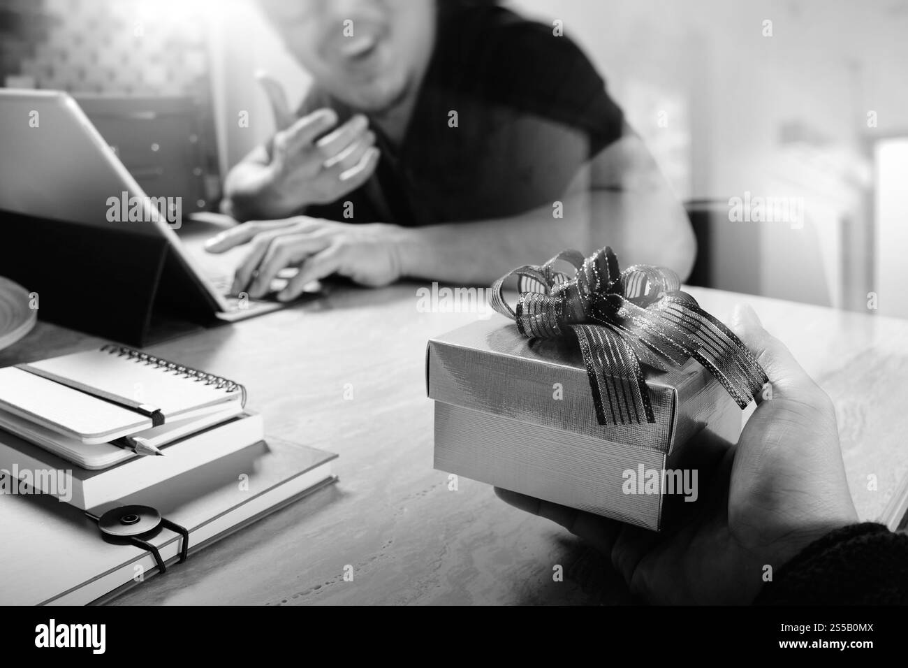 Businessman surprise give red Black and White Stock Photos & Images - Alamy