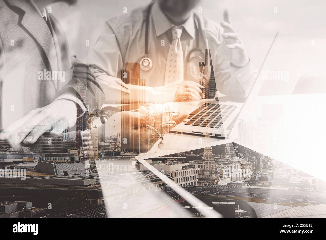 double exposure of Medical technology network team meeting and city ...