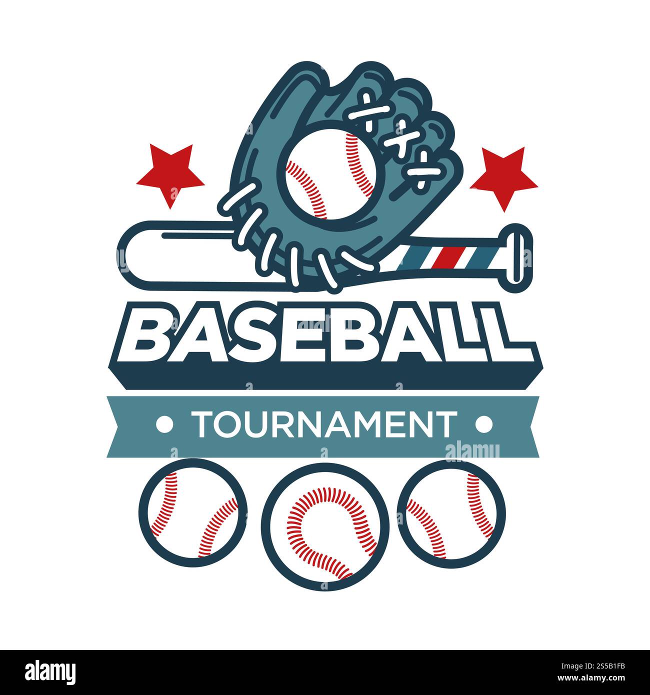 Baseball tournament promotional emblem with sportive leather glove ...
